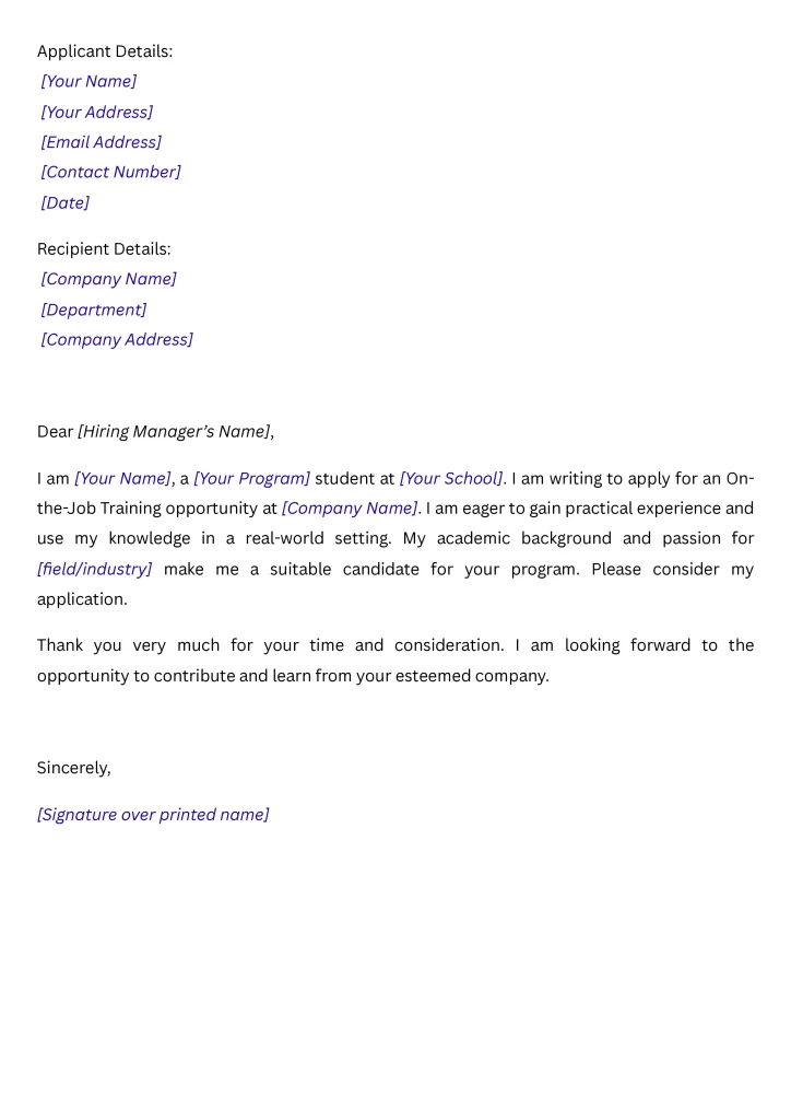 How to Write an OJT Application Letter with Example and Format